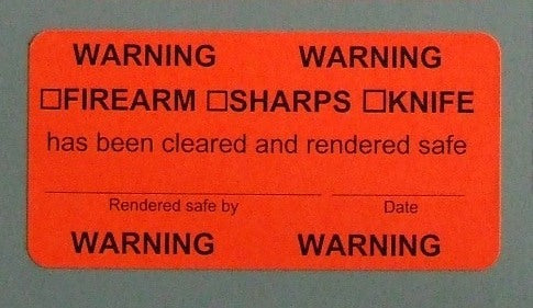 Weapons Label, Warning, Firearm/Sharps/Knife, 2"x4" – medtechforensics